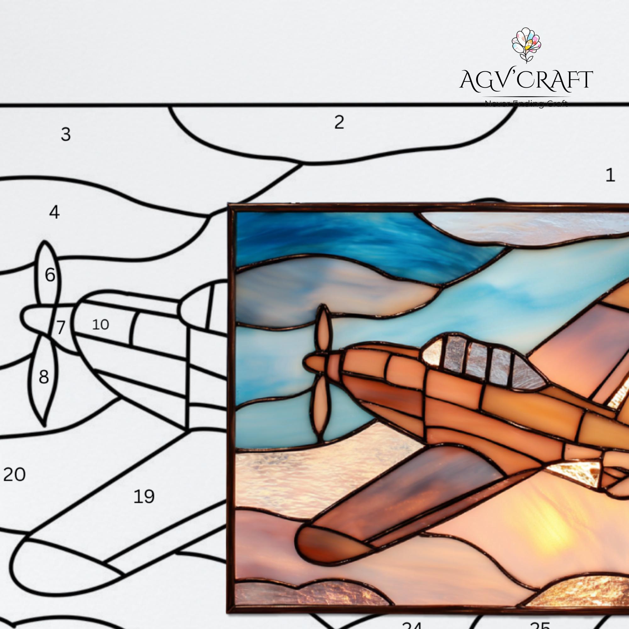 Airplane Stained Glass Pattern, Airplane Suncatcher, Airplane for Pilot ...