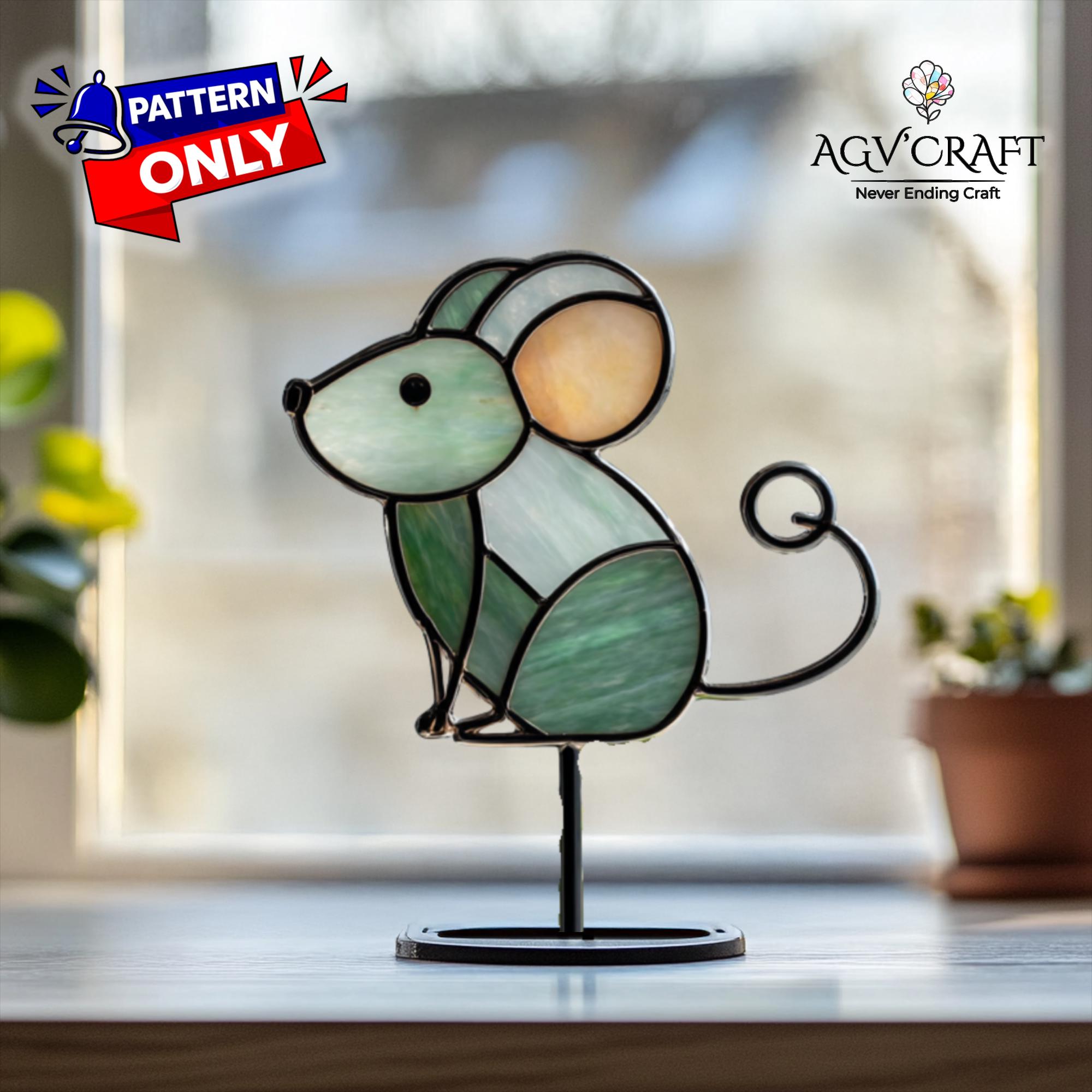 Mouse Plant Stakes Stained Glass Pattern, Mouse Suncatcher, Cute Mouse ...