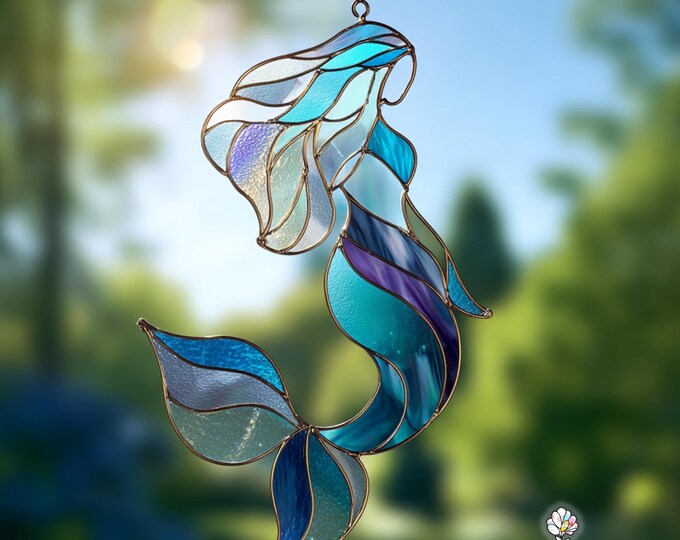 Stained Glass Mermaid Tail Suncatcher.beautiful Iridised Glass.teal ...