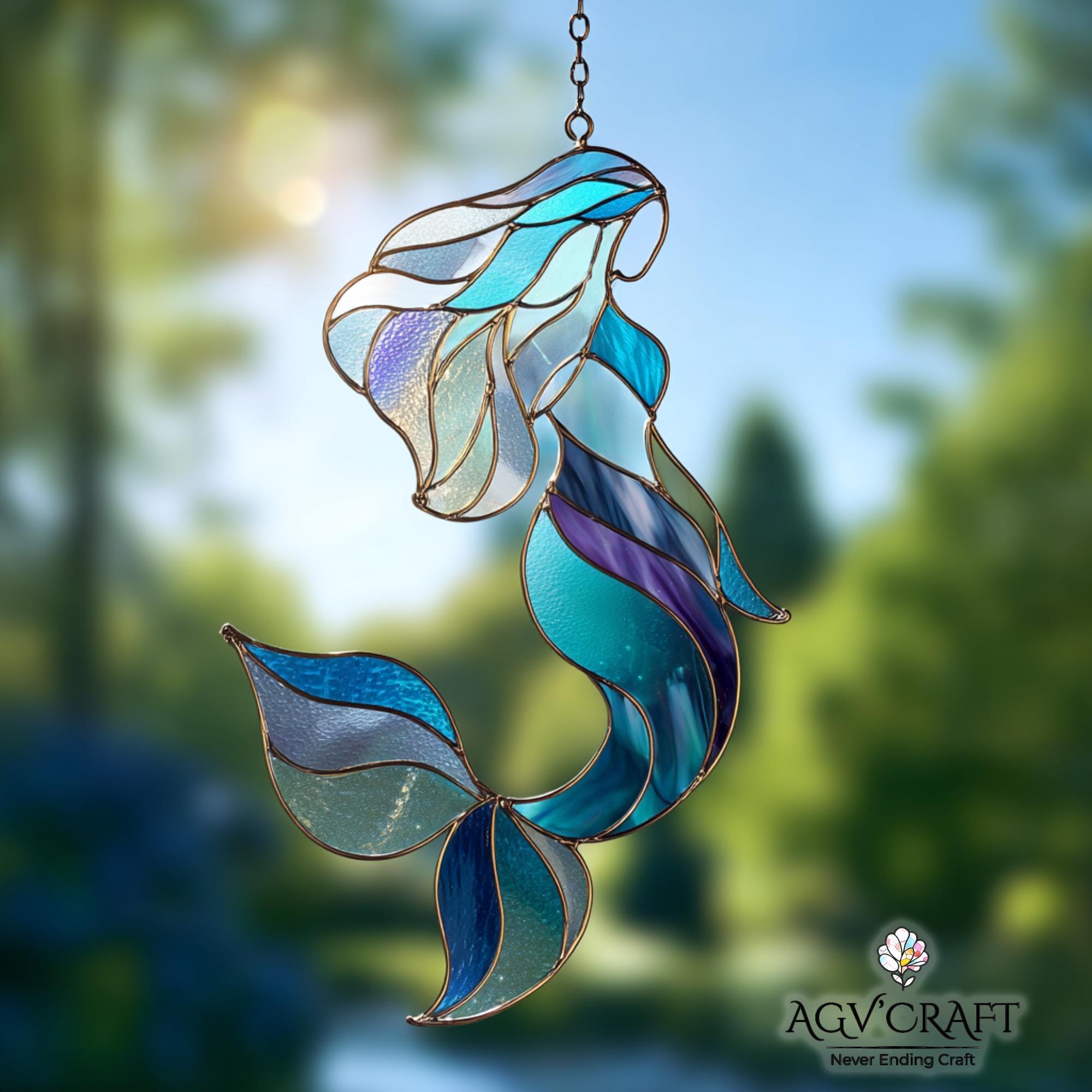 Mermaid Stained Glass Pattern, Mermaid Suncatcher, Under the Sea ...