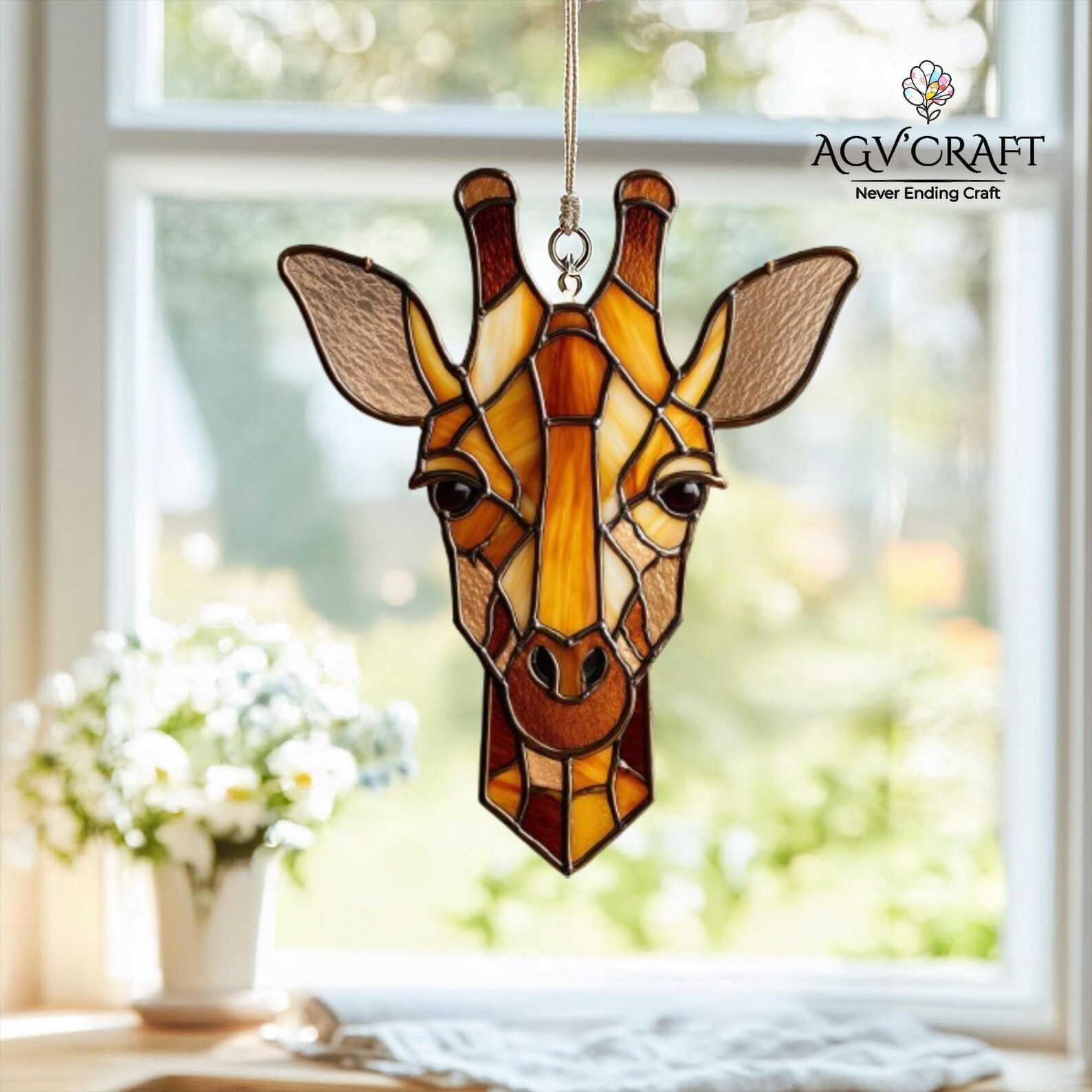 Giraffe Stained Glass Pattern, Giraffe Suncatcher Template, Home Decor ...