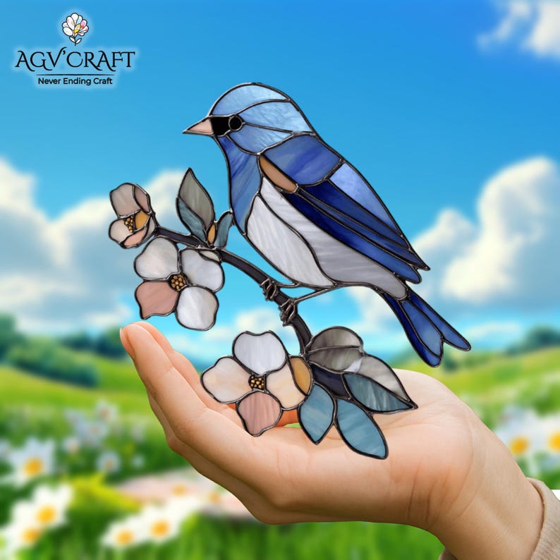 Bluebird of Happines Stained Glass Pattern, Blue Jay Suncatcher, Bird ...