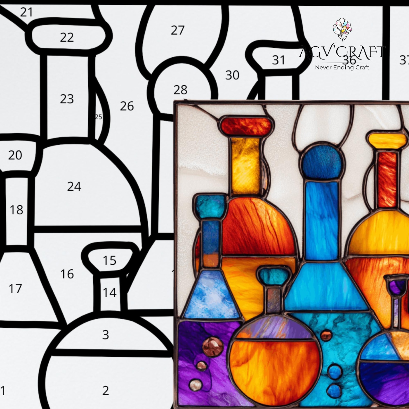 Vials Stained Glass Pattern, Vials Suncatcher Pattern, Bottles Stained ...