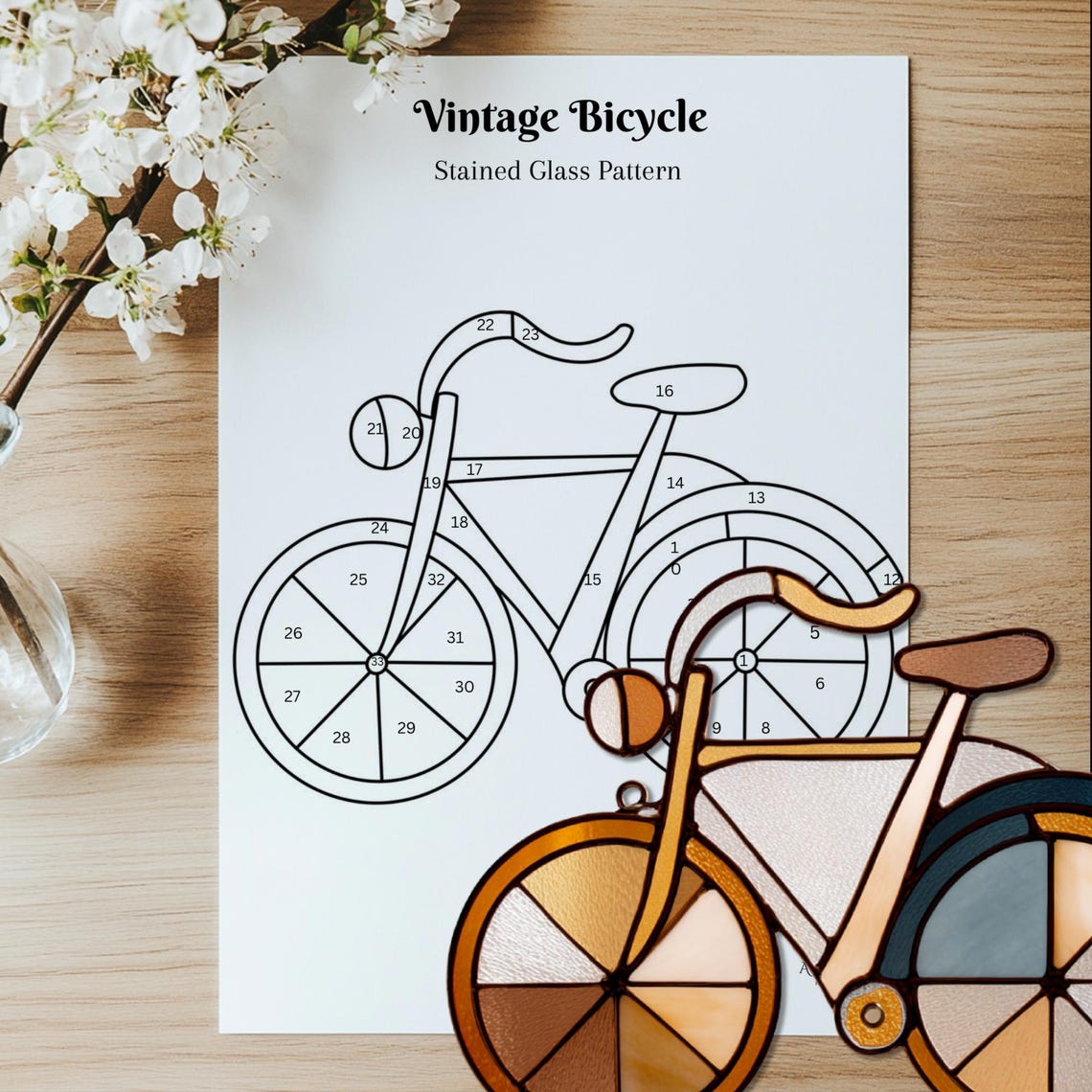Vintage Bicycle Stained Glass Pattern, Old Bike Suncatcher, Bicycle ...