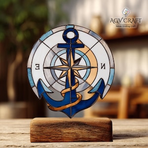 Compass Anchor Stained Glass Pattern, Compass Suncatcher, Navigation ...