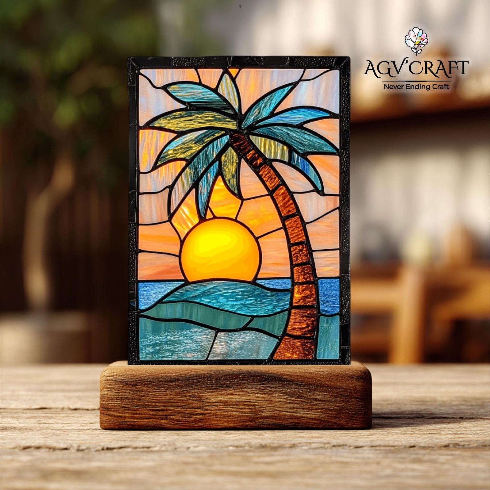 Beach Sunset Stained Glass Pattern, Sunset Suncatcher, Sunset on Beach ...