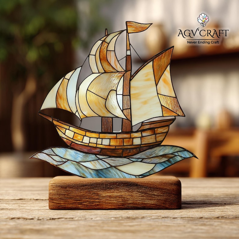 Sailing Ship Stained Glass Pattern, Ship Suncatcher, Sail Boat Stained ...
