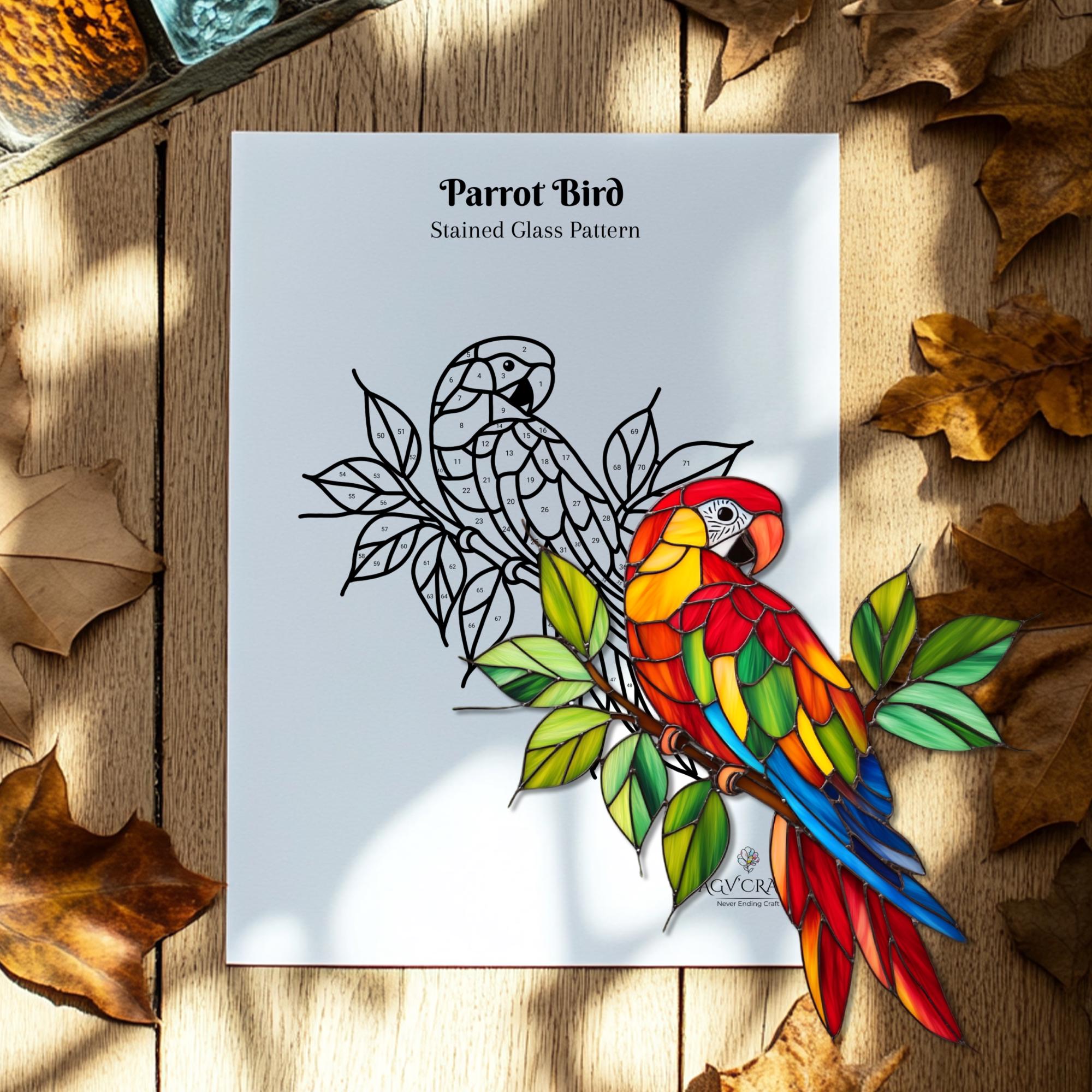 Parrot Bird Stained Glass Pattern, Bird Stained Glass Pattern, Bird ...