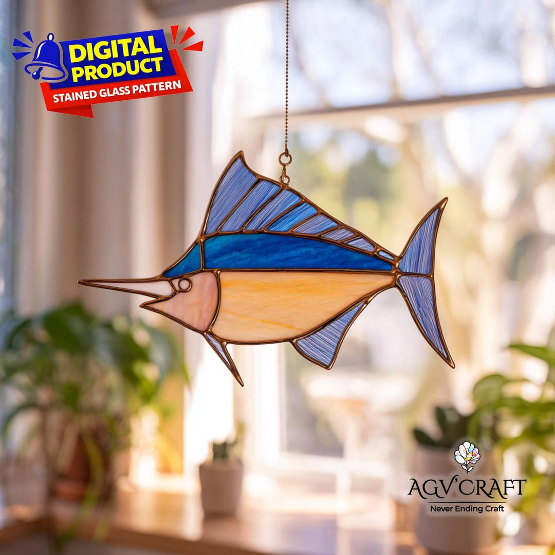Swordfish Stained Glass Pattern, Fish Suncatcher Template, Home Decor ...