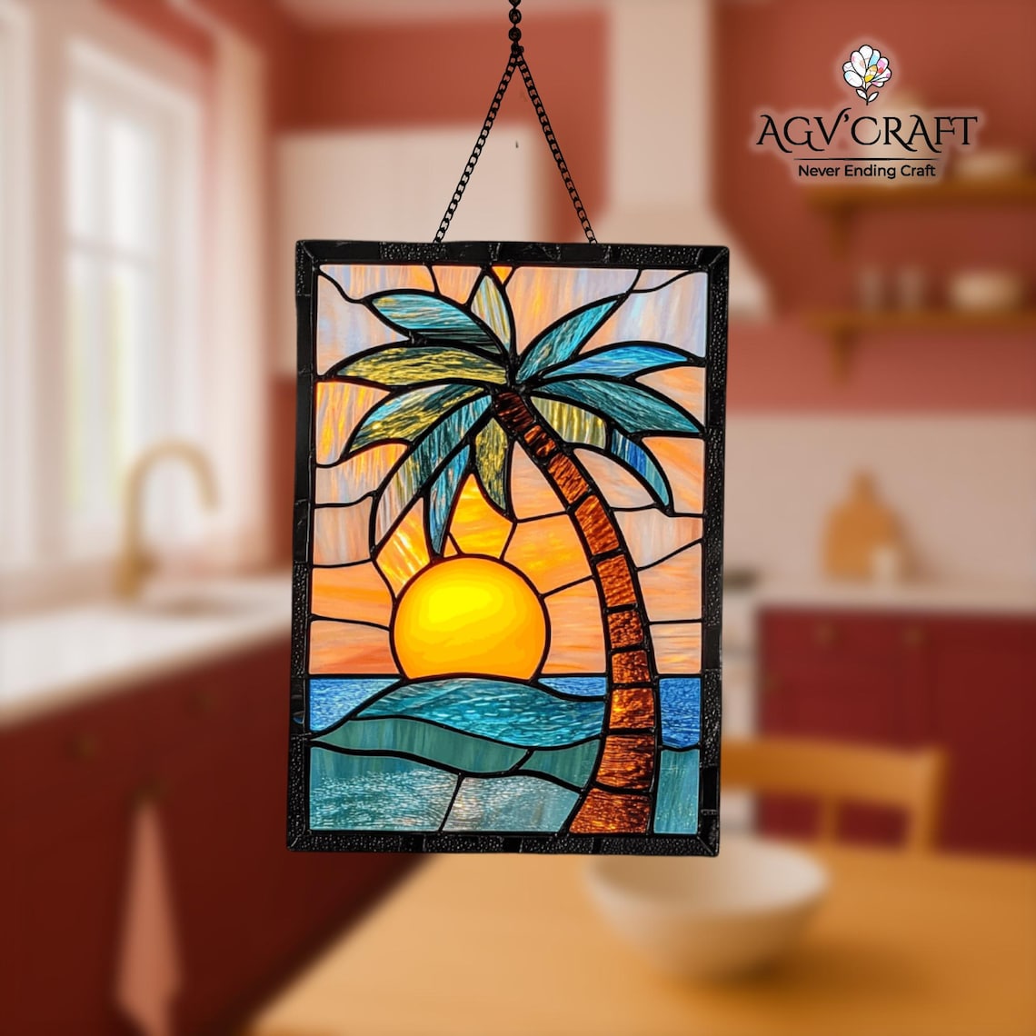Beach Sunset Stained Glass Pattern, Sunset Suncatcher, Sunset on Beach ...