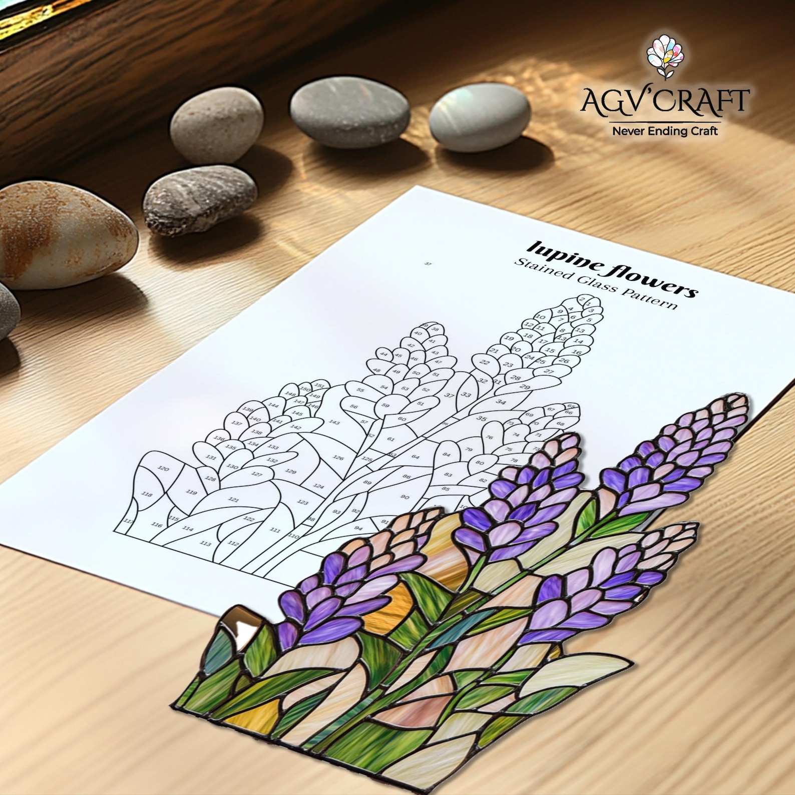 Lupine Flower Suncatcher Stained Glass Pattern (PDF), Flower Suncatcher ...