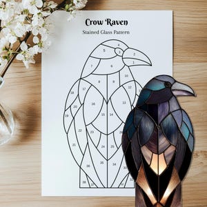 Crow Raven Stained Glass Pattern, Crow Suncatcher, Raven Stained Glass ...