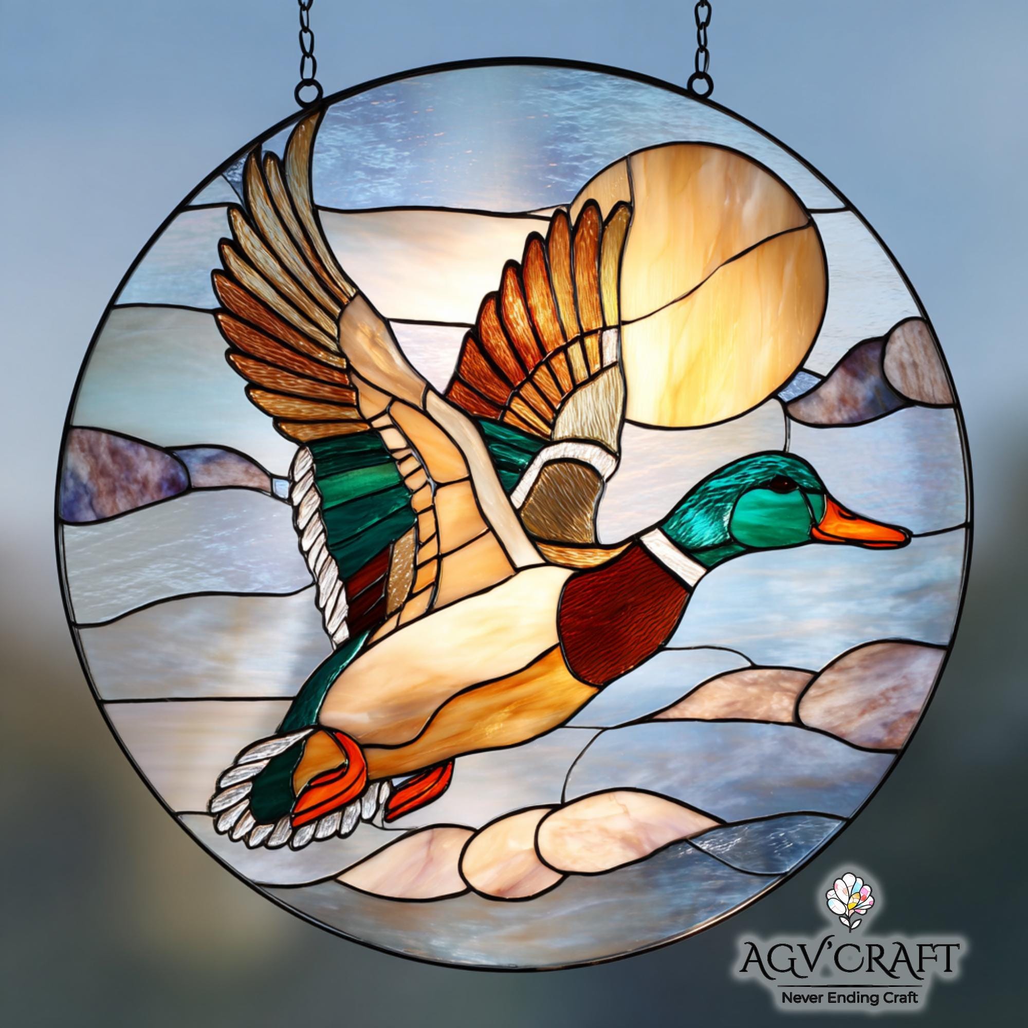 Flying Mallard Duck Stained Glass Pattern, Mallard Duck Suncatcher ...