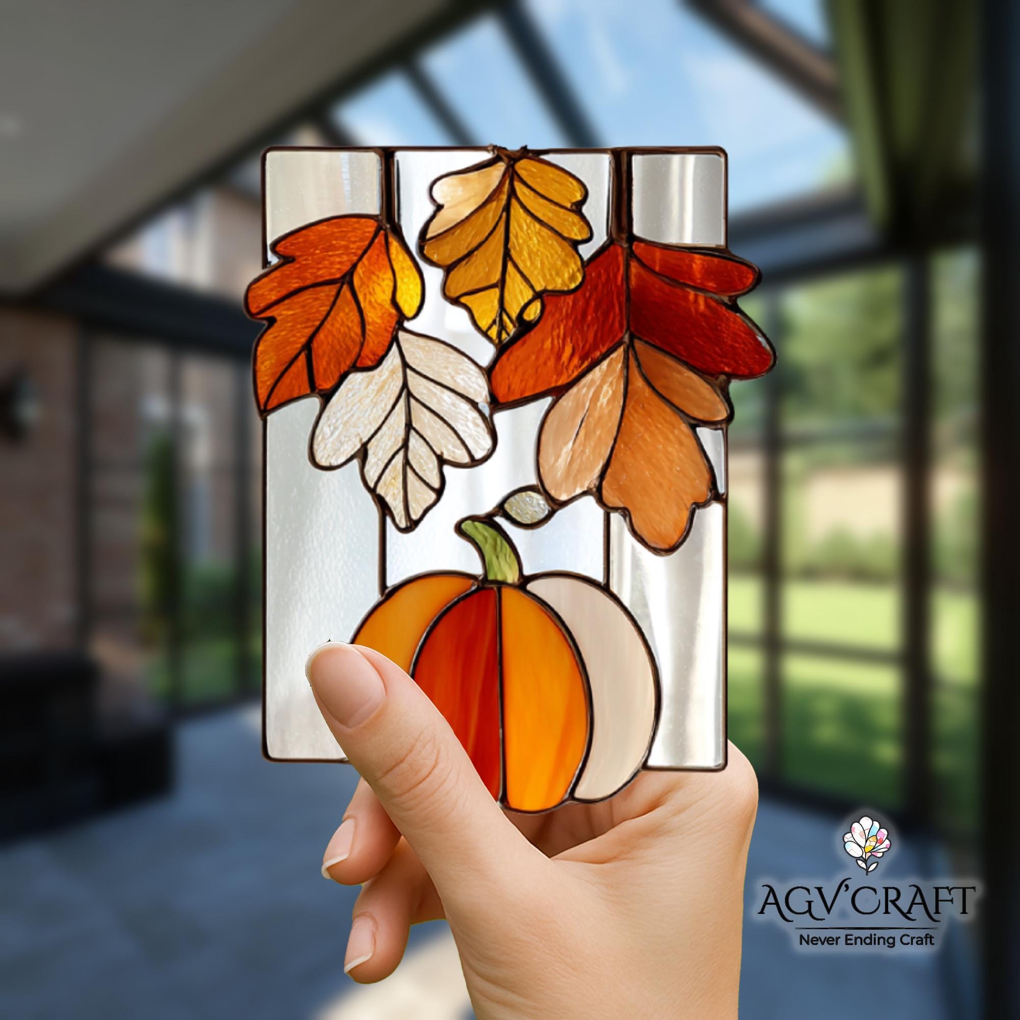 Autumn Pumpkin Stained Glass Pattern, Pumpkin Suncatcher, Autumn ...