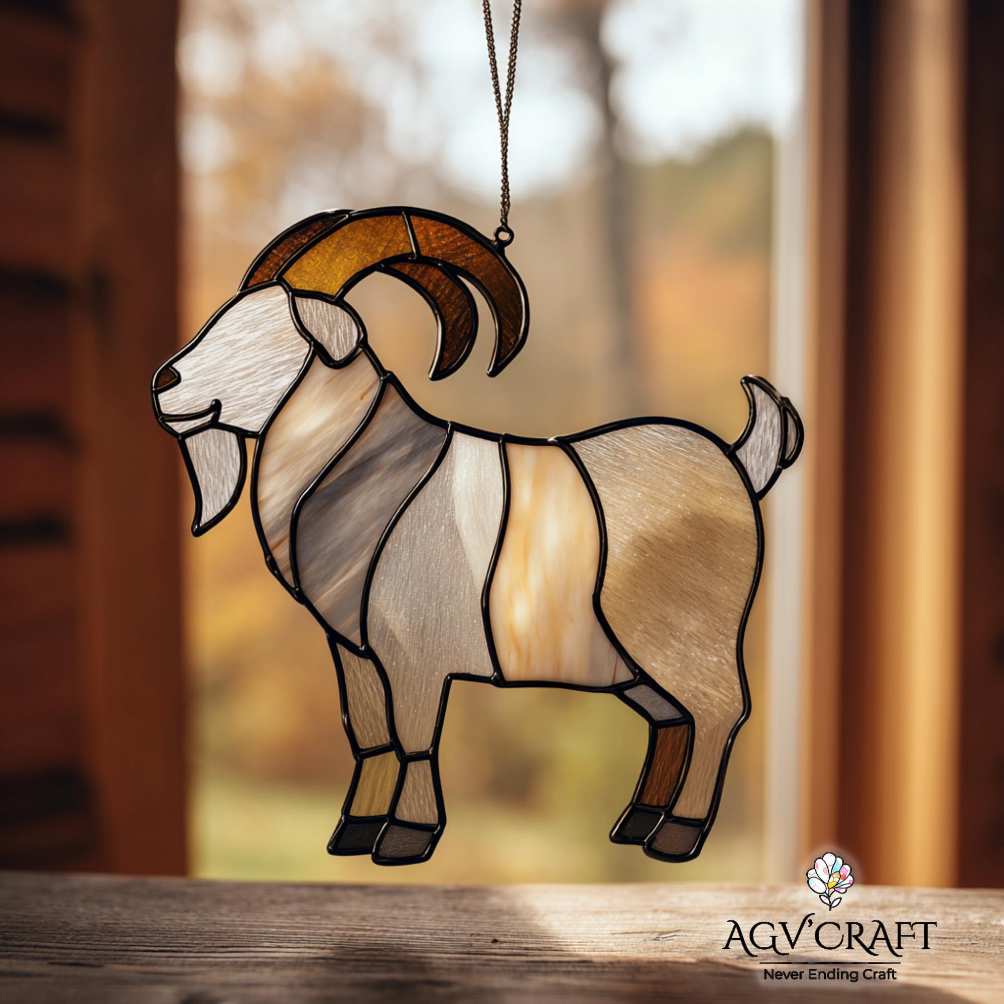 Goat Stained Glass Pattern, Goat Suncatcher, Goat Animal Stained Glass ...