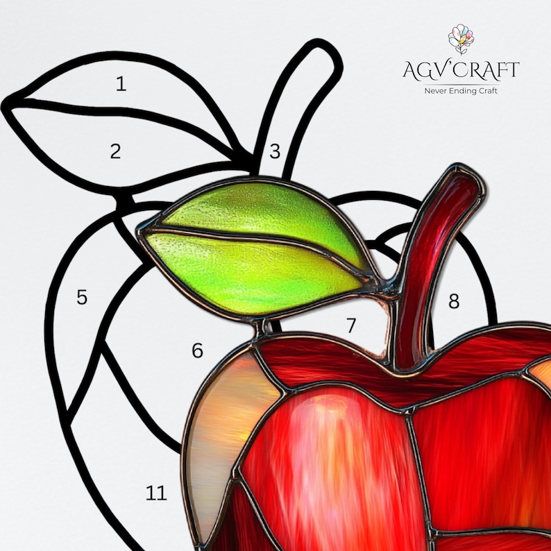 Apple Stained Glass Pattern, Red Apple Suncatcher, Fruit Stained Glass ...