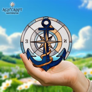 Compass Anchor Stained Glass Pattern, Compass Suncatcher, Navigation ...
