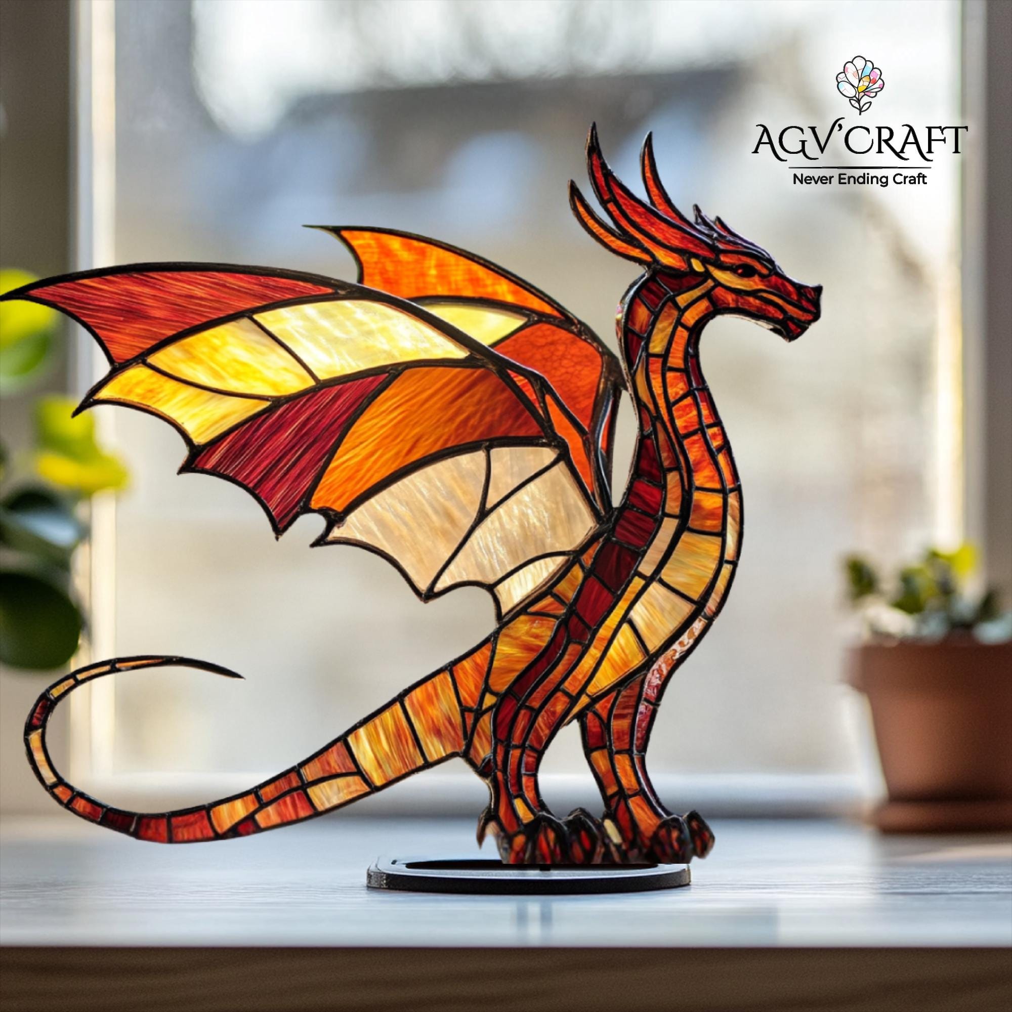 Dragon Stained Glass Pattern, Stained Glass Pattern, Suncatcher Dragon ...