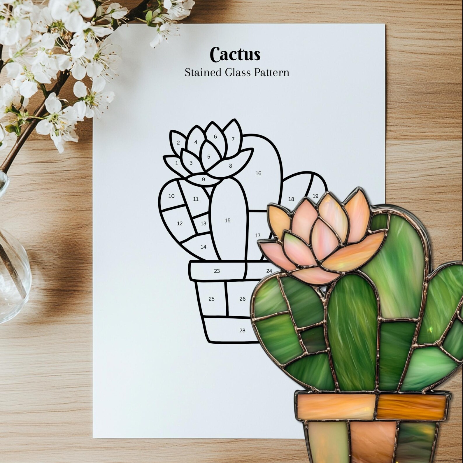 Cactus Stained Glass Pattern, Succulent Stained Glass Pattern, Cactus ...