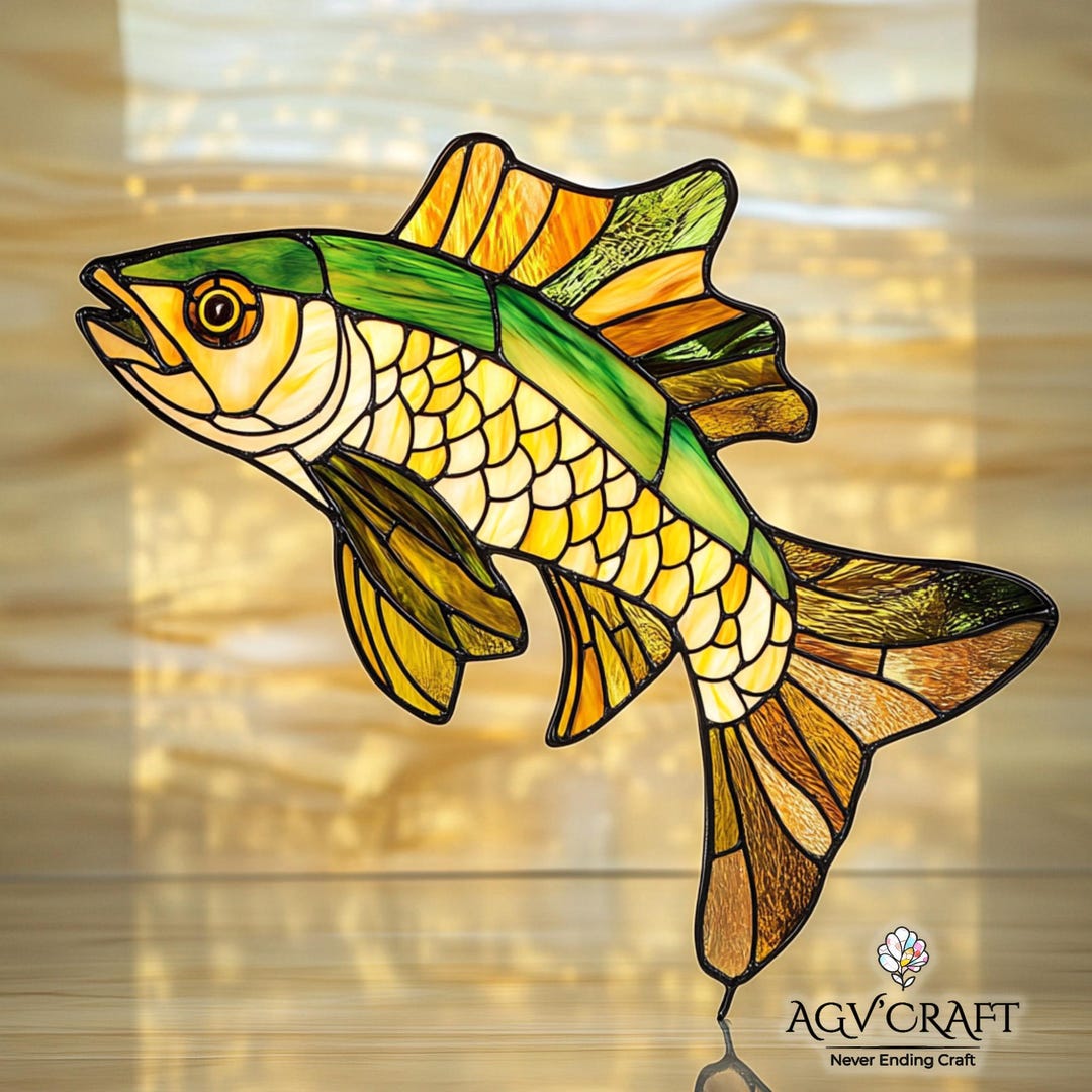 Walleye Fish Stained Glass Pattern, Fish Suncatcher, Fish Stained Glass ...