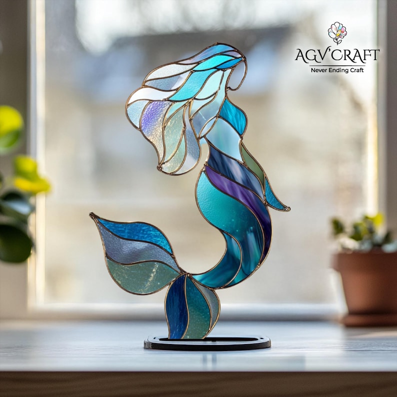 Mermaid Stained Glass Pattern, Mermaid Suncatcher, Under the Sea ...