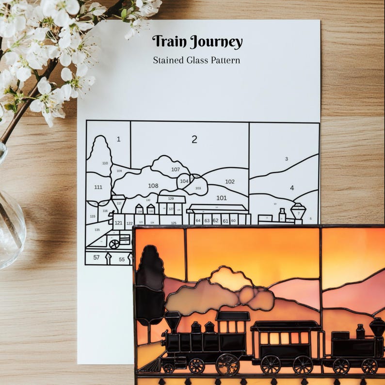 Train Journey Stained Glass Pattern, Train Suncatcher, Train Stained ...