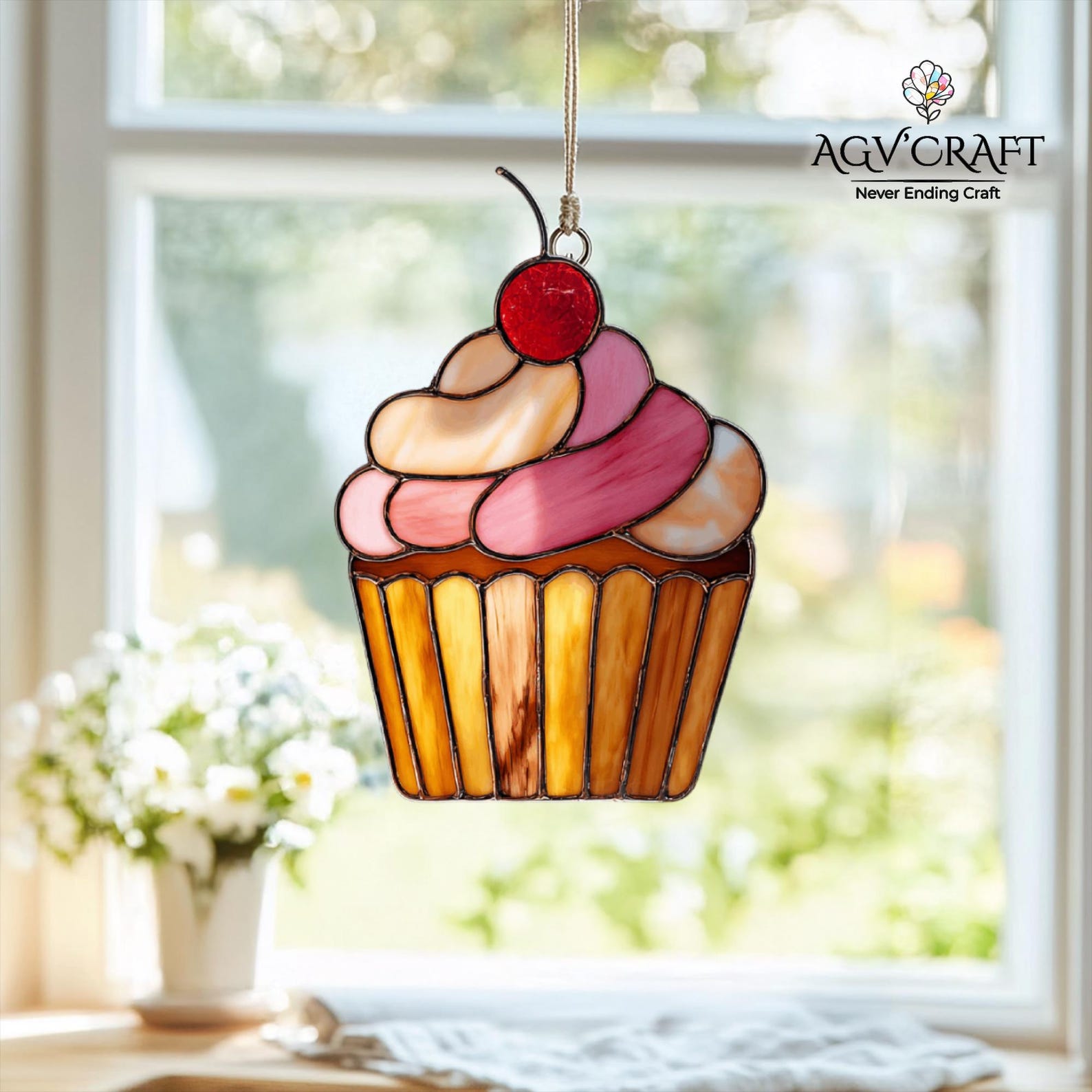 Cupcake Stained Glass Pattern, Sweet Cupcake Suncatcher, Cake Stained ...