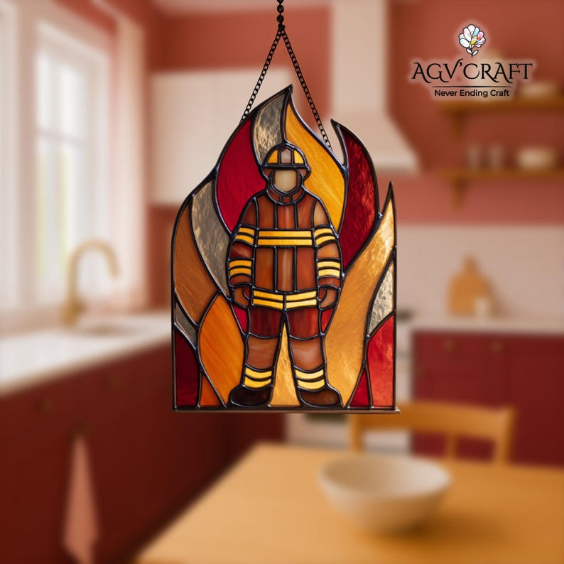 Firefighter Stained Glass Pattern, Firefighter Suncatcher, Fireman ...