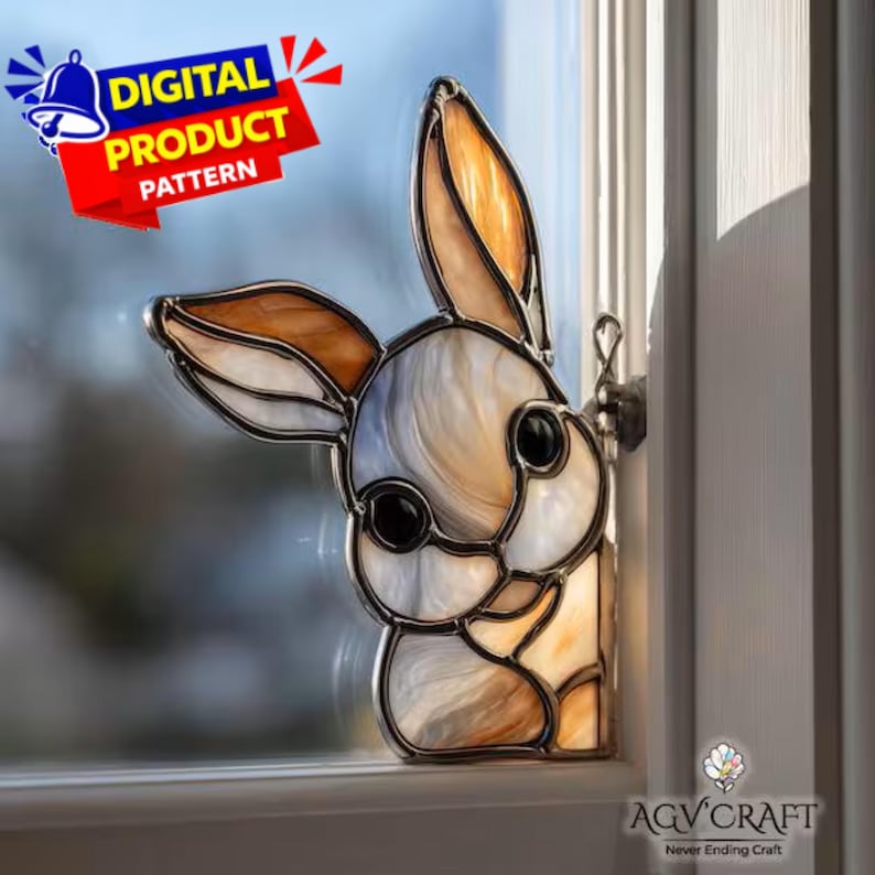 Bunny at the Corner Stained Glass Pattern, Bunny Corner Suncatcher ...