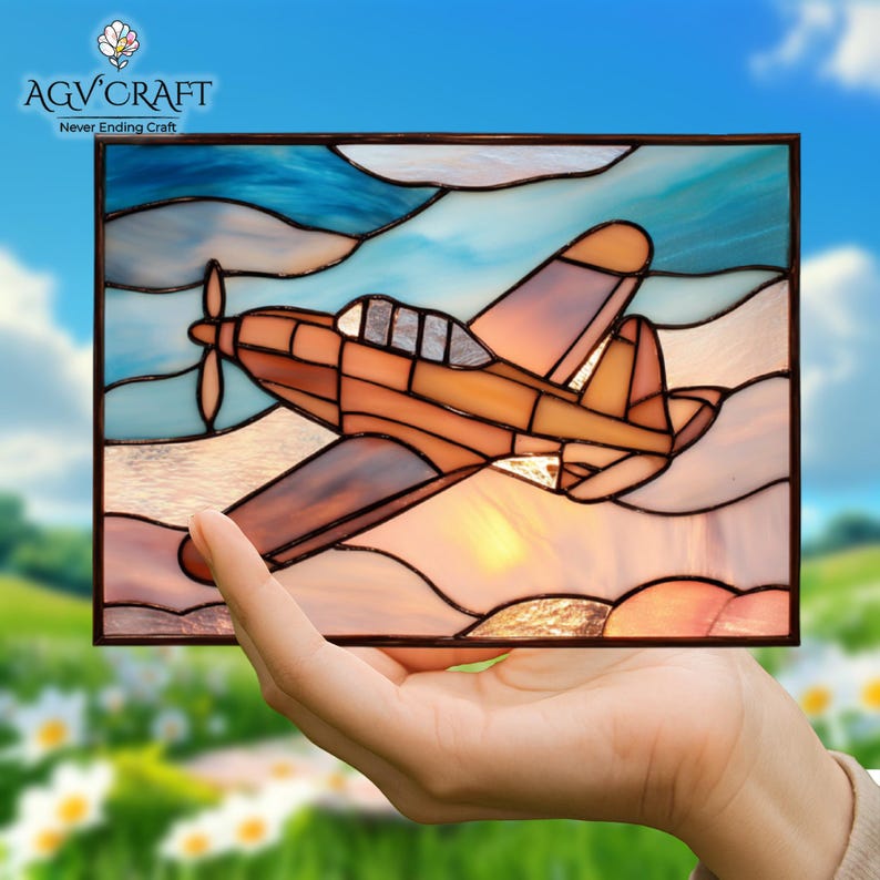Airplane Stained Glass Pattern, Airplane Suncatcher, Airplane for Pilot ...
