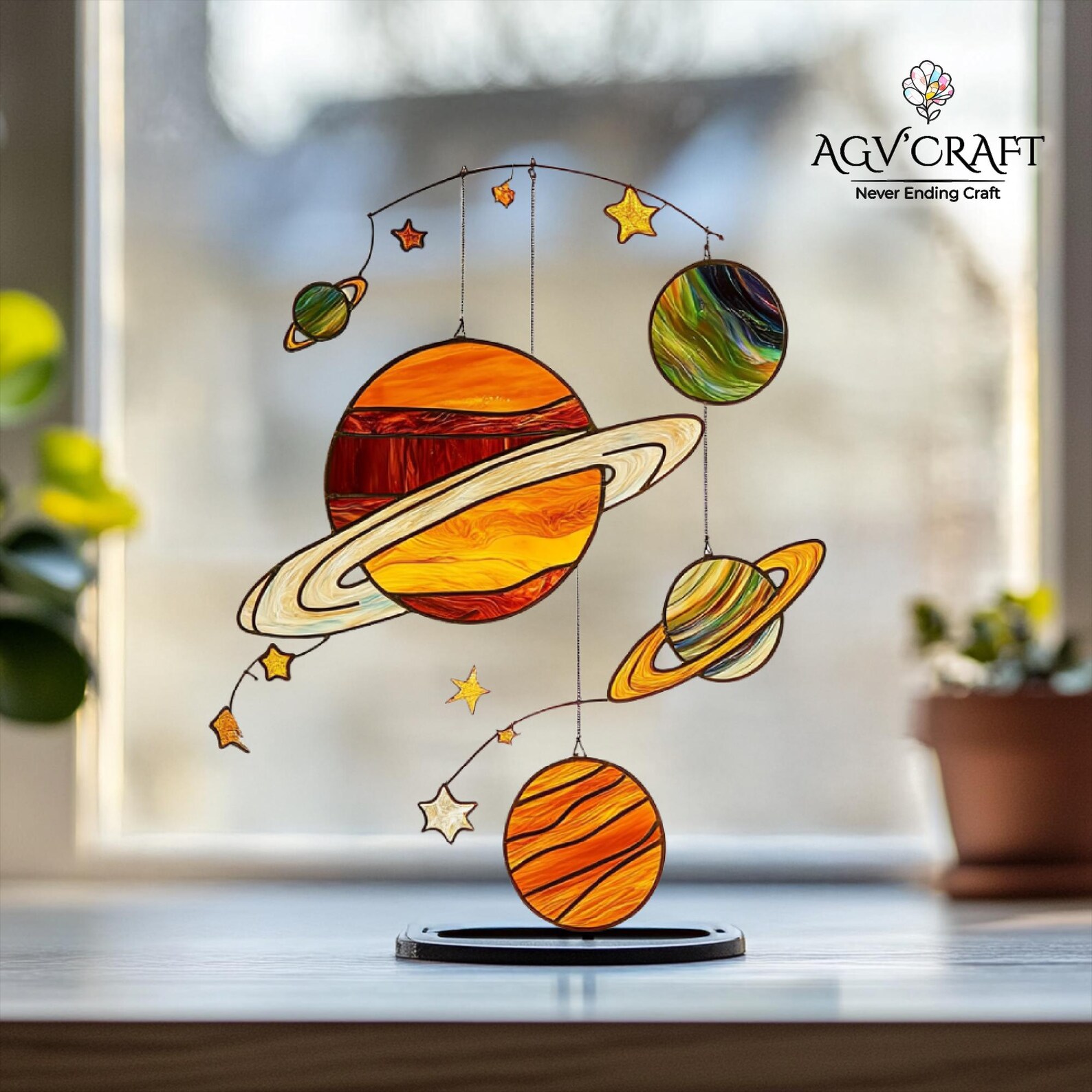 Solar System Stained Glass Pattern, Space Art Suncatcher, Space Stained ...