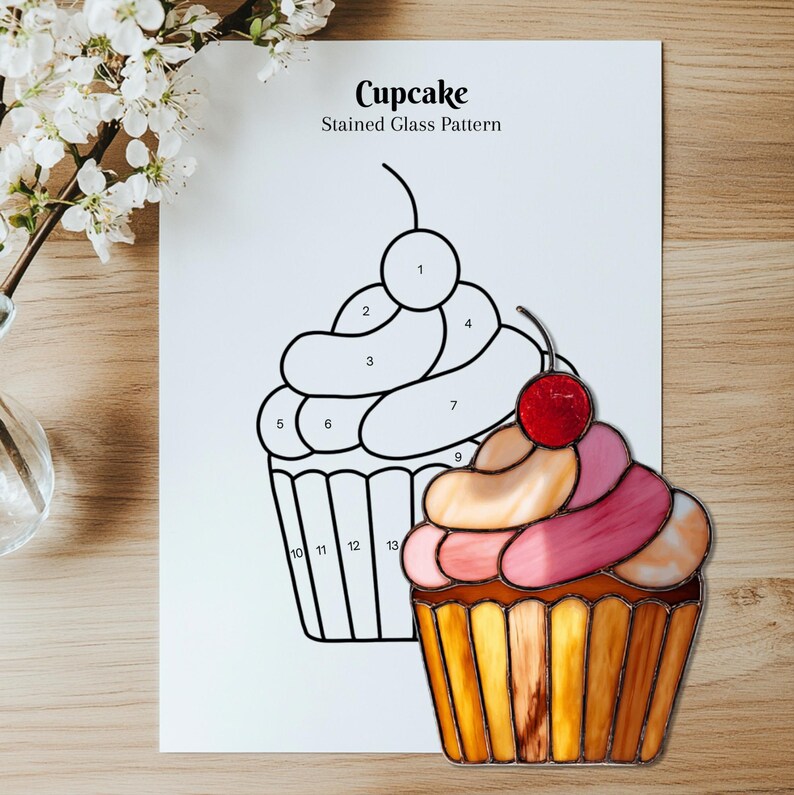 Cupcake Stained Glass Pattern, Sweet Cupcake Suncatcher, Cake Stained ...