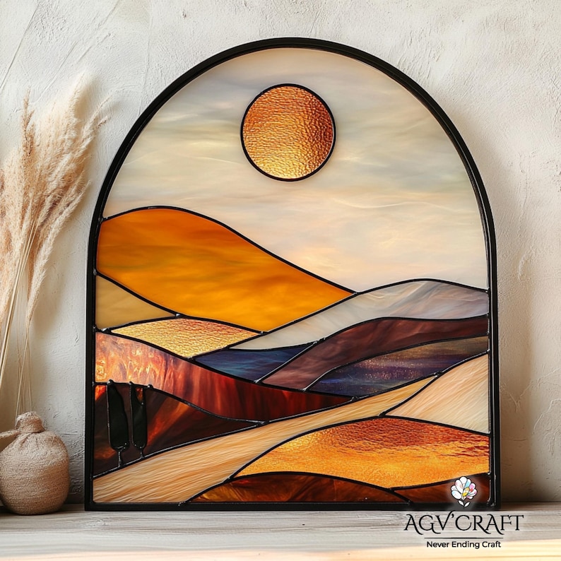 Sunset Valley Stained Glass Pattern, Sunset Suncatcher, Sunset Stained ...