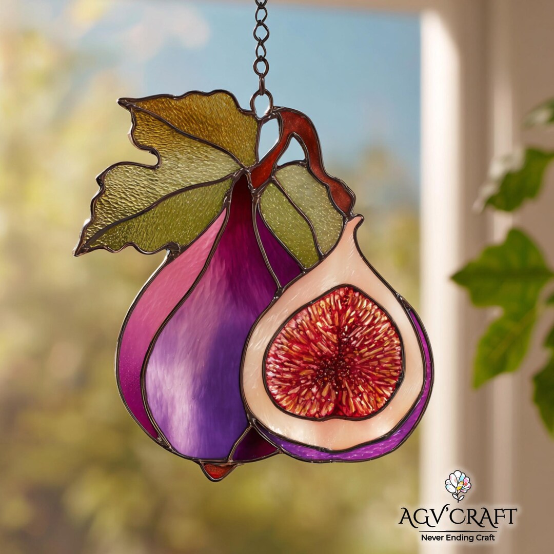 Fig Stained Glass Pattern, Fig Suncatcher, Slice of Fig Stained Glass ...