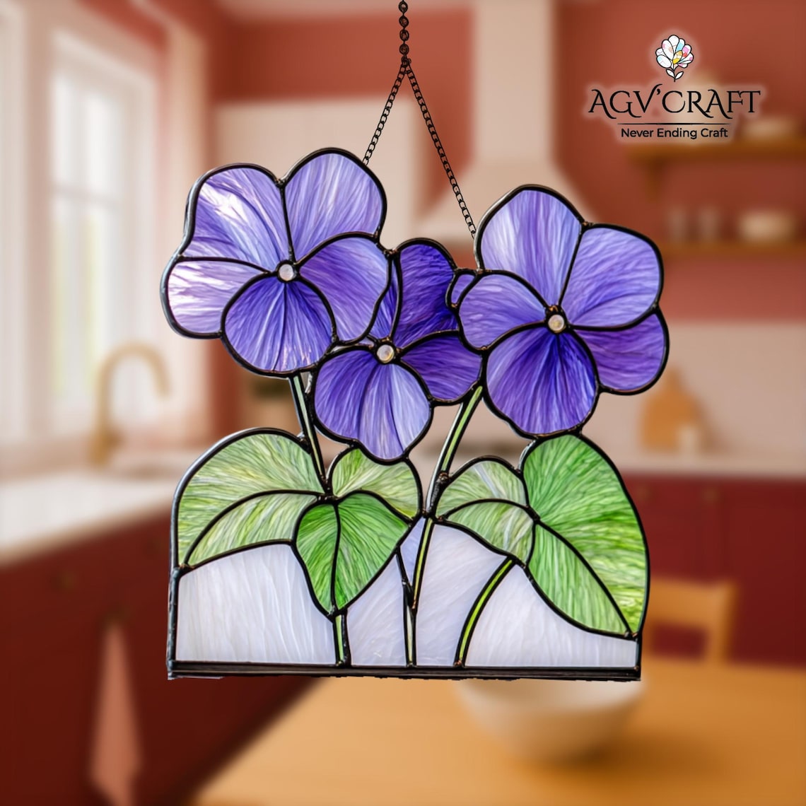 Violet Flower Stained Glass Pattern, DIY Suncatcher (PDF Pattern ...