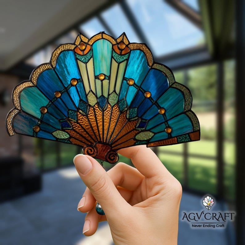 Cleopatra's Fan Stained Glass Pattern, Fan Suncatcher, Vintage Fan ...