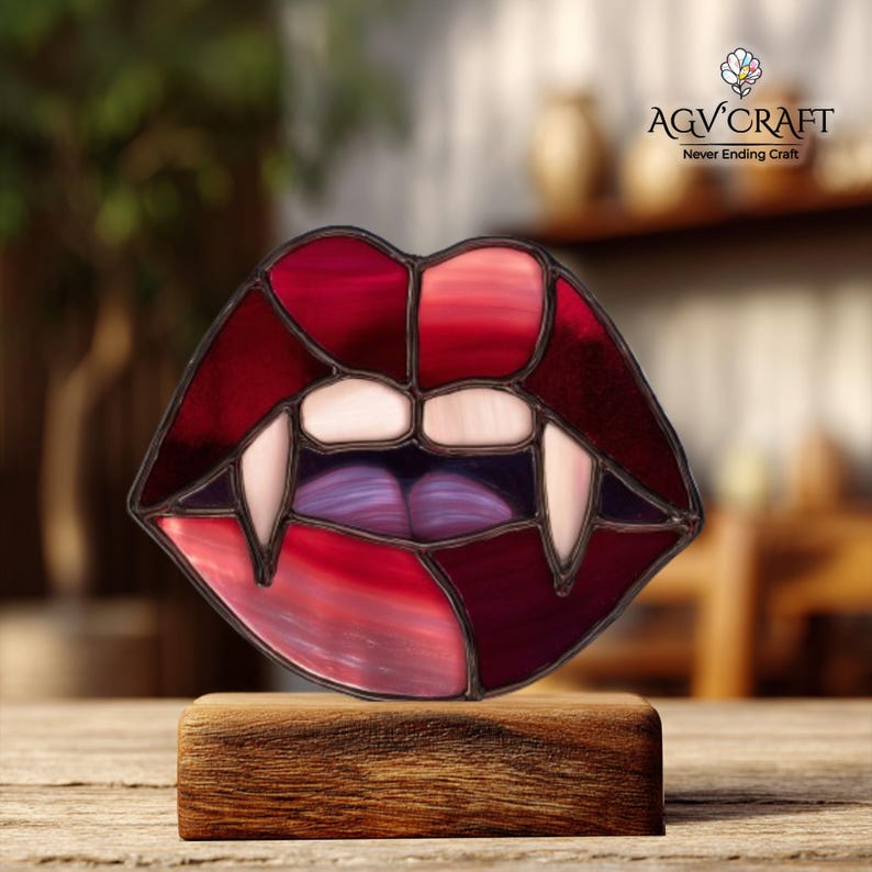 Vampire Lips Stained Glass Pattern, Vampire Suncatcher Template, Gothic ...