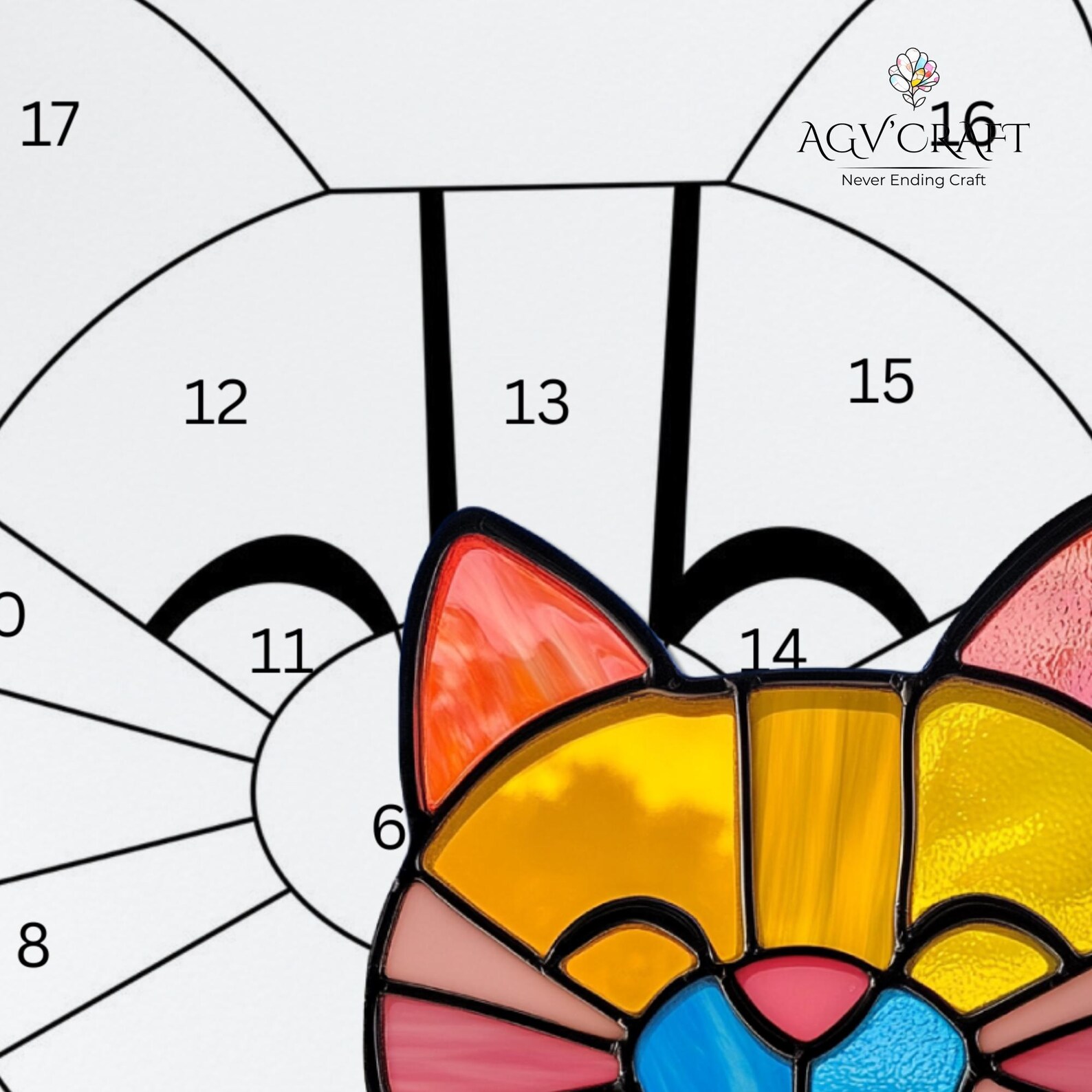 Cat Face Stained Glass Pattern, Cat Face Suncatcher, Cute Cat Stained ...