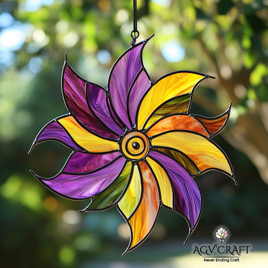 Flower Wind Spinner Stained Glass Pattern, Spinner Suncatcher, Mini ...