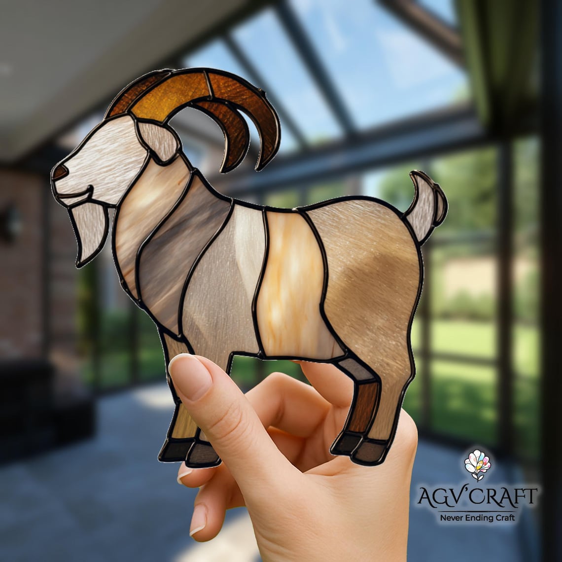 Goat Stained Glass Pattern, Goat Suncatcher, Goat Animal Stained Glass ...