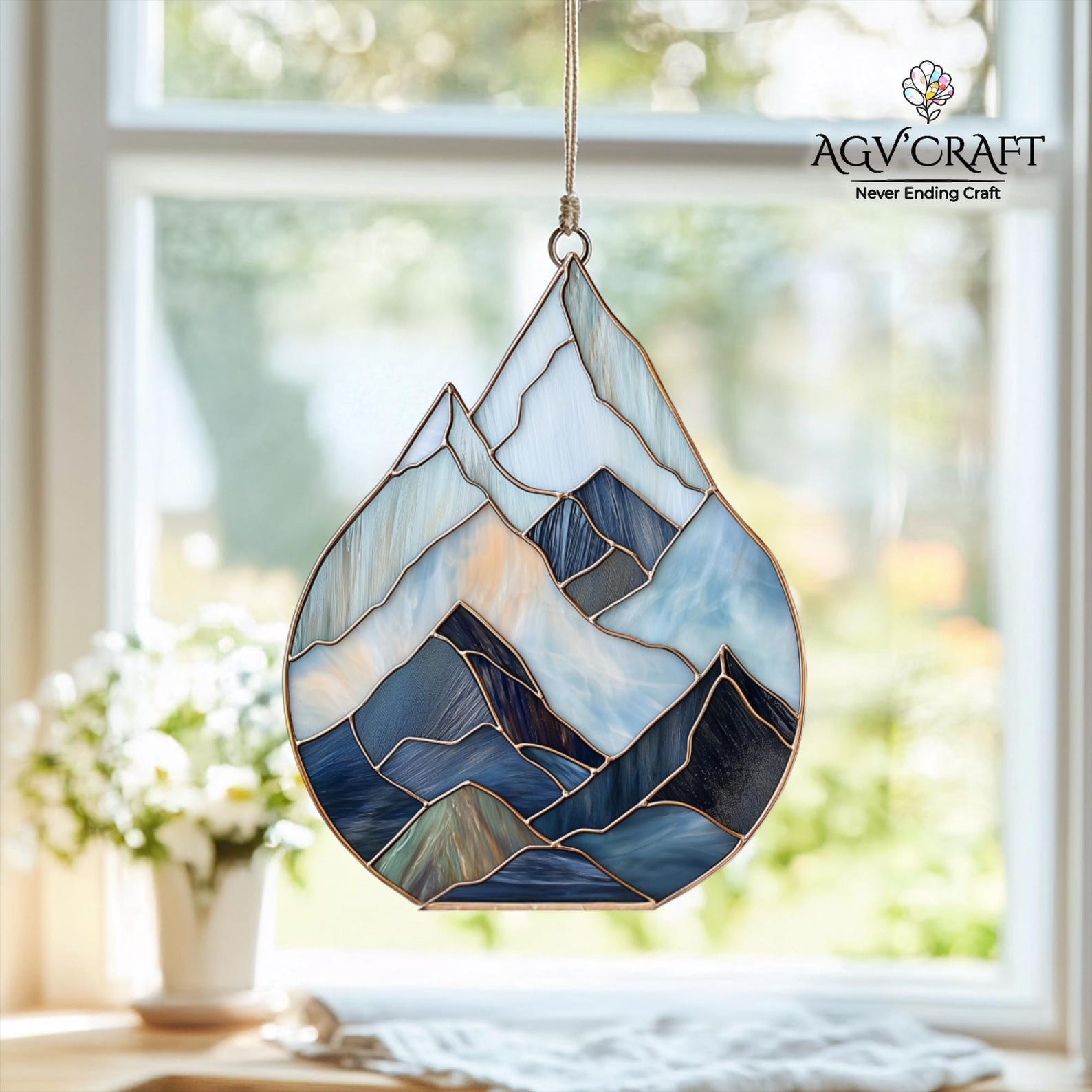 Mountain Drop Stained Glass Pattern, Teardrop Mountain Suncatcher, Snow ...