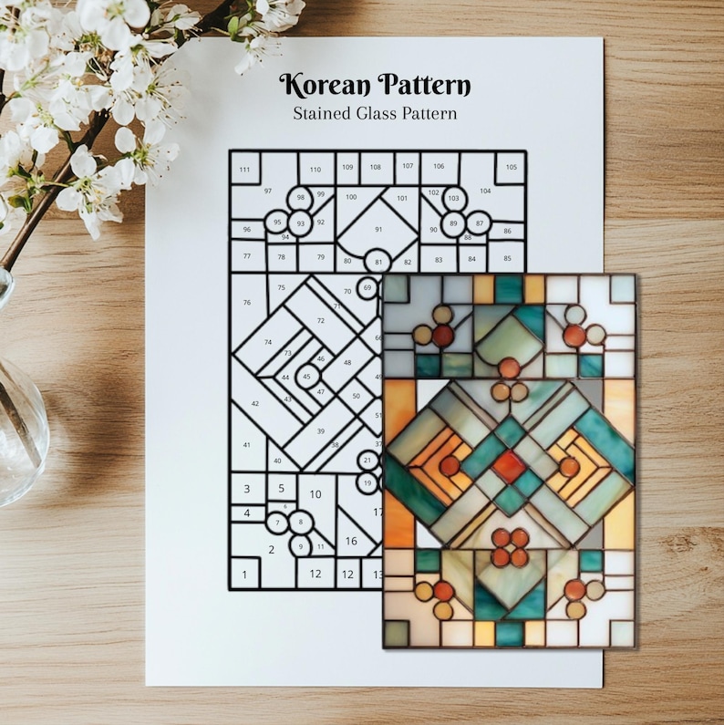 Korean Pattern Stained Glass Pattern, Korean Suncatcher, Korean Art ...