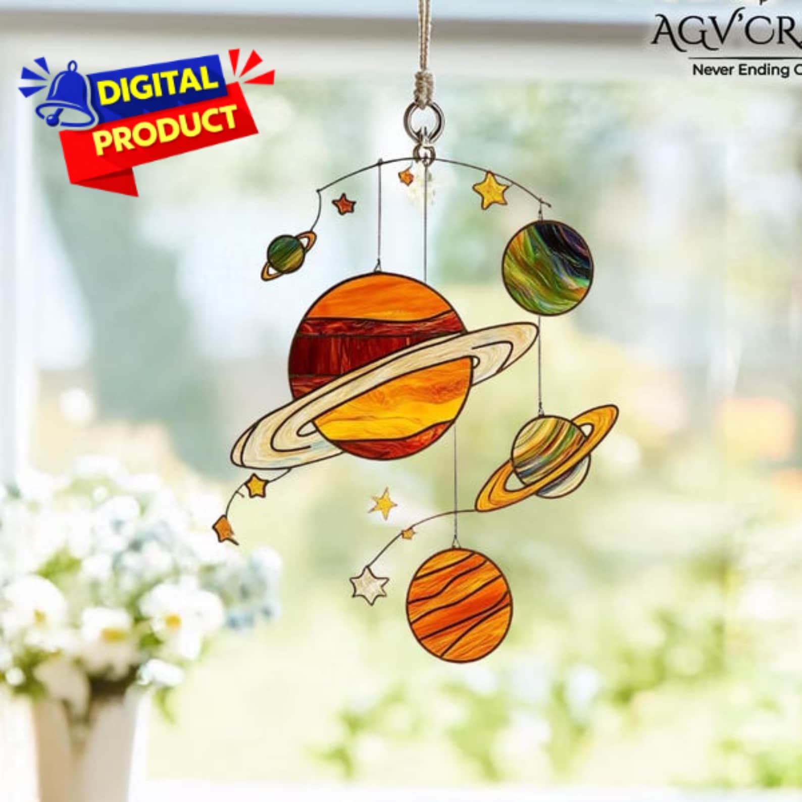 Solar System Stained Glass Pattern, Space Art Suncatcher, Space Stained ...
