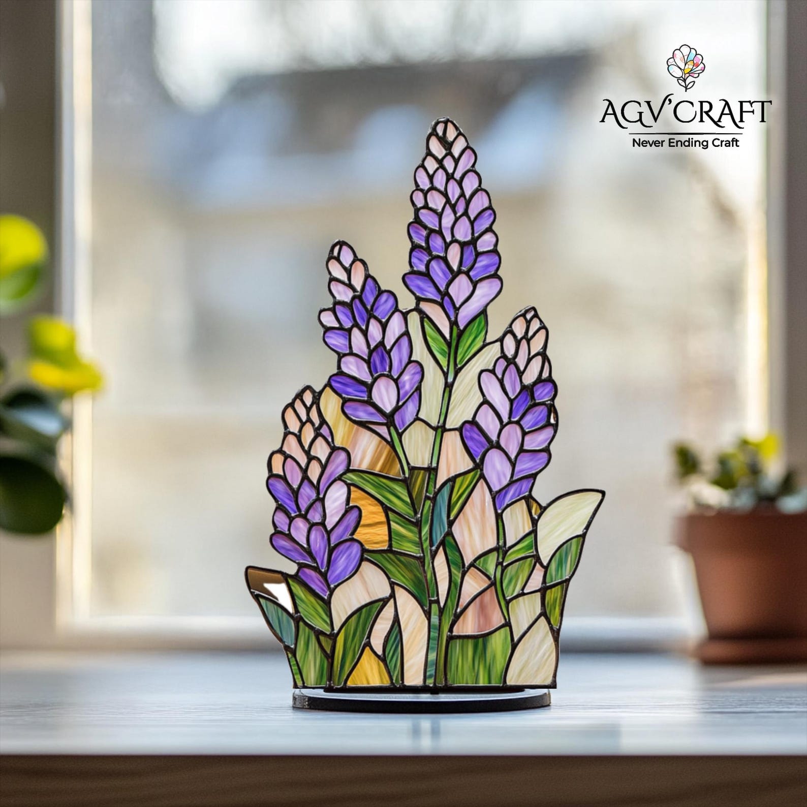 Lupine Flower Suncatcher Stained Glass Pattern (PDF), Flower Suncatcher ...