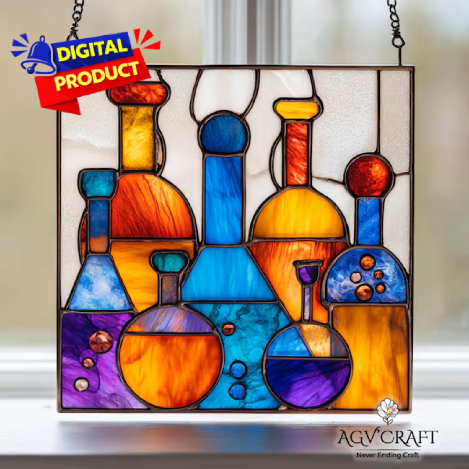 Vials Stained Glass Pattern, Vials Suncatcher Pattern, Bottles Stained ...