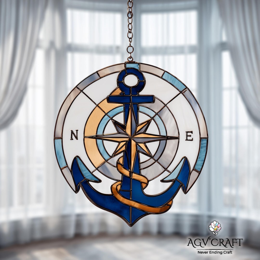 Compass Anchor Stained Glass Pattern, Compass Anchor Suncatcher ...