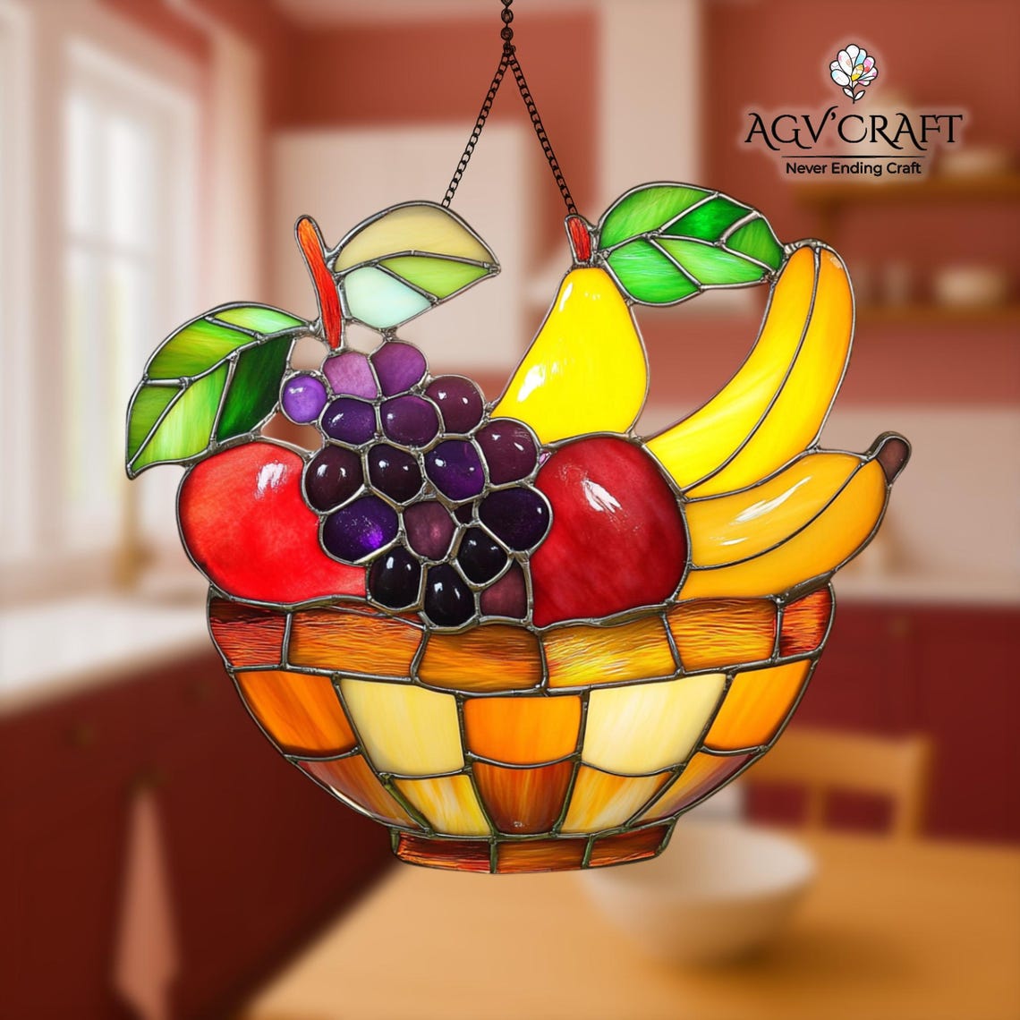Basket Fruit Stained Glass Pattern, Basket Fruit Suncatcher, Fruits ...
