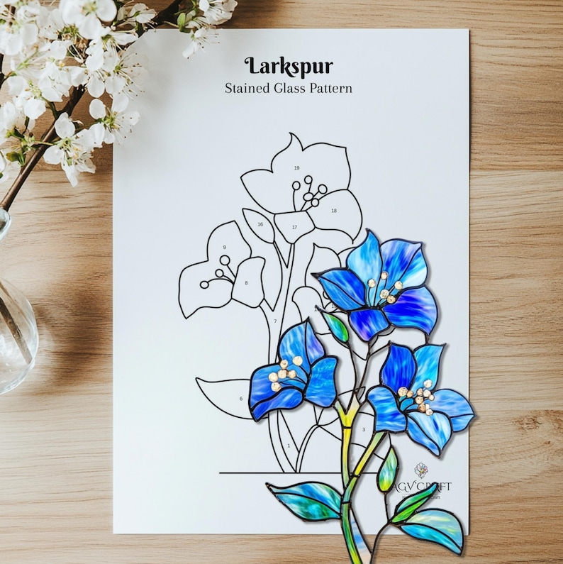 Larkspur Flower Stained Glass Pattern, Birth Flower Stained Glass ...