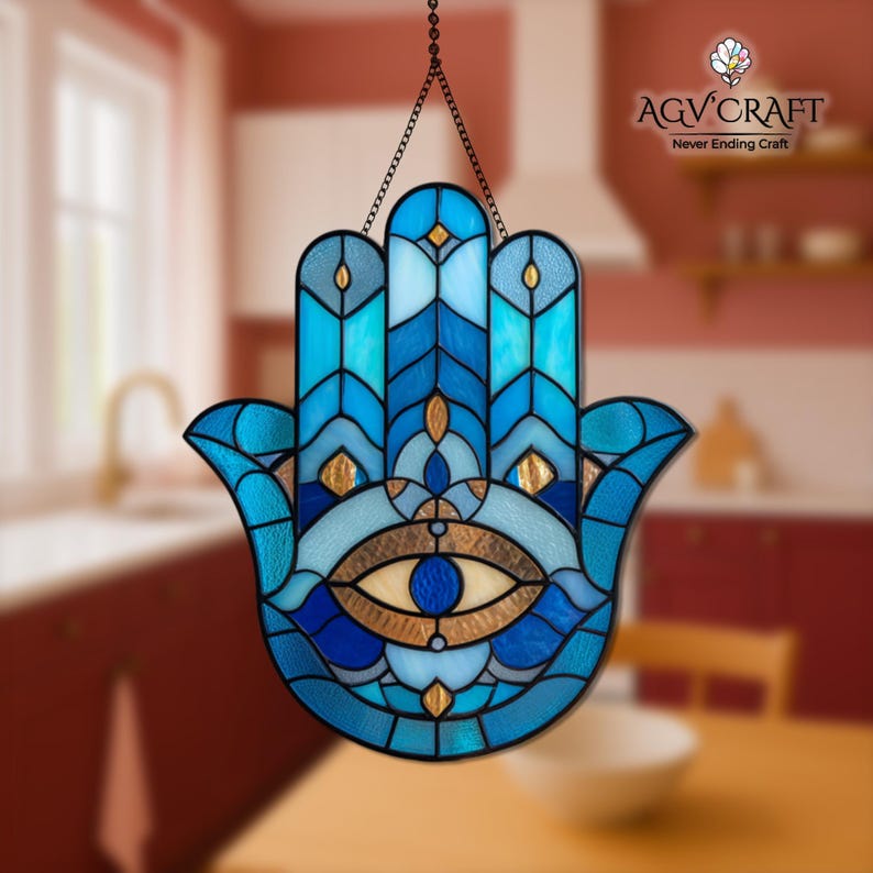 Hamsa Hand Stained Glass Pattern, Hamsa Hand Suncatcher, Home Decor ...