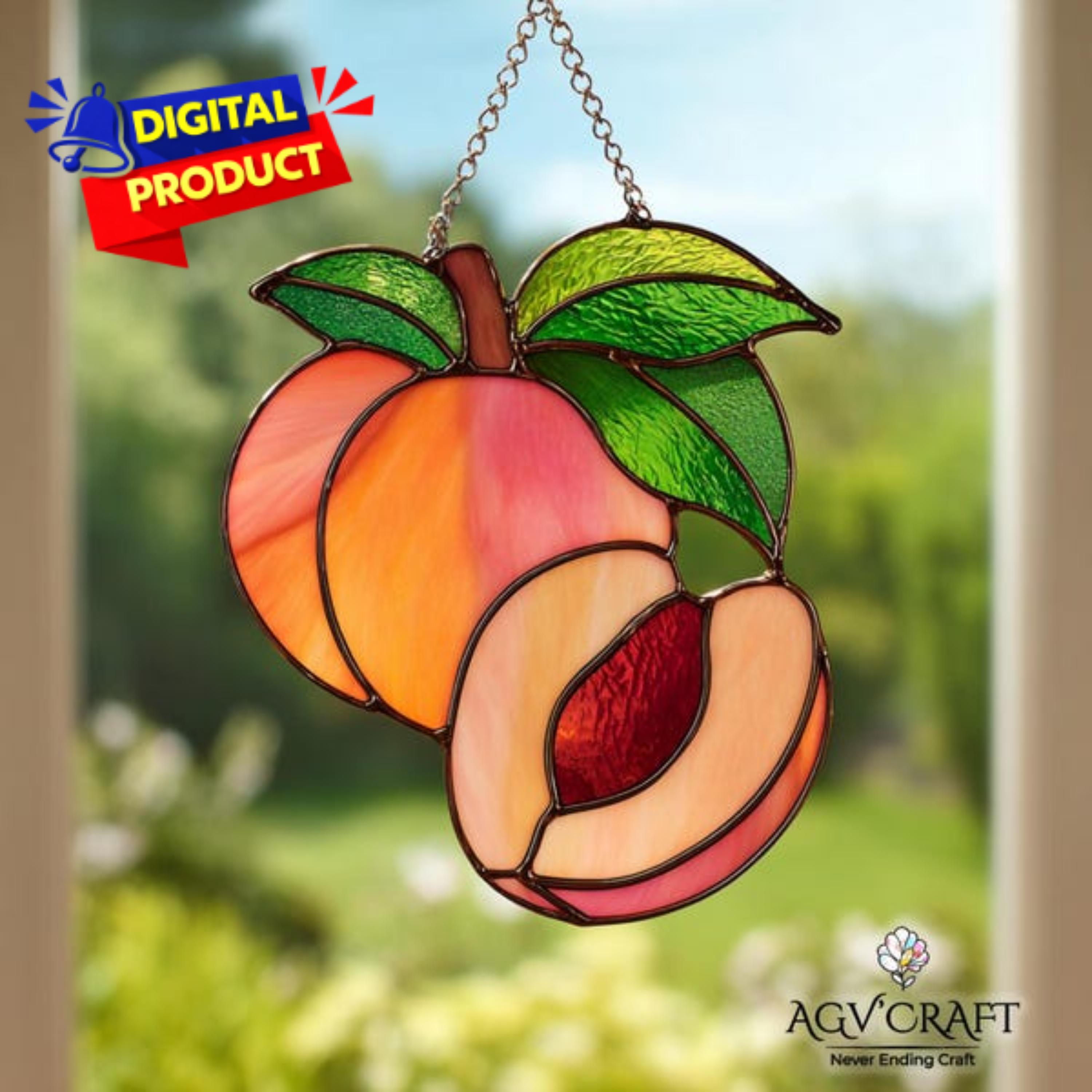 Peach Stained Glass Suncatcher Pattern, Fruit Window Decor (PDF Pattern ...